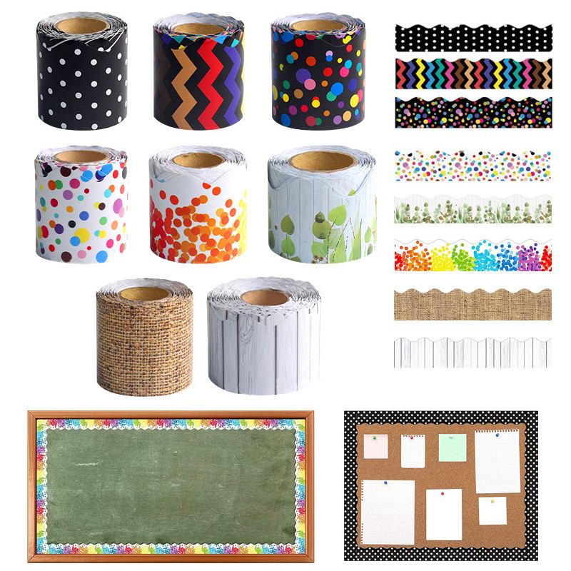 1Roll Classroom Bulletin Board Poster Border Stickers Colored Wavy Edge ...