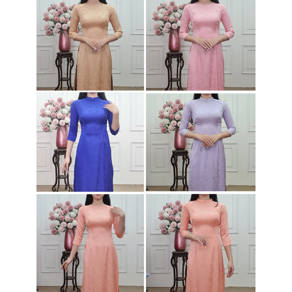 High neck, round neck ao dai in multi-colored wind damask fabric - Van ...