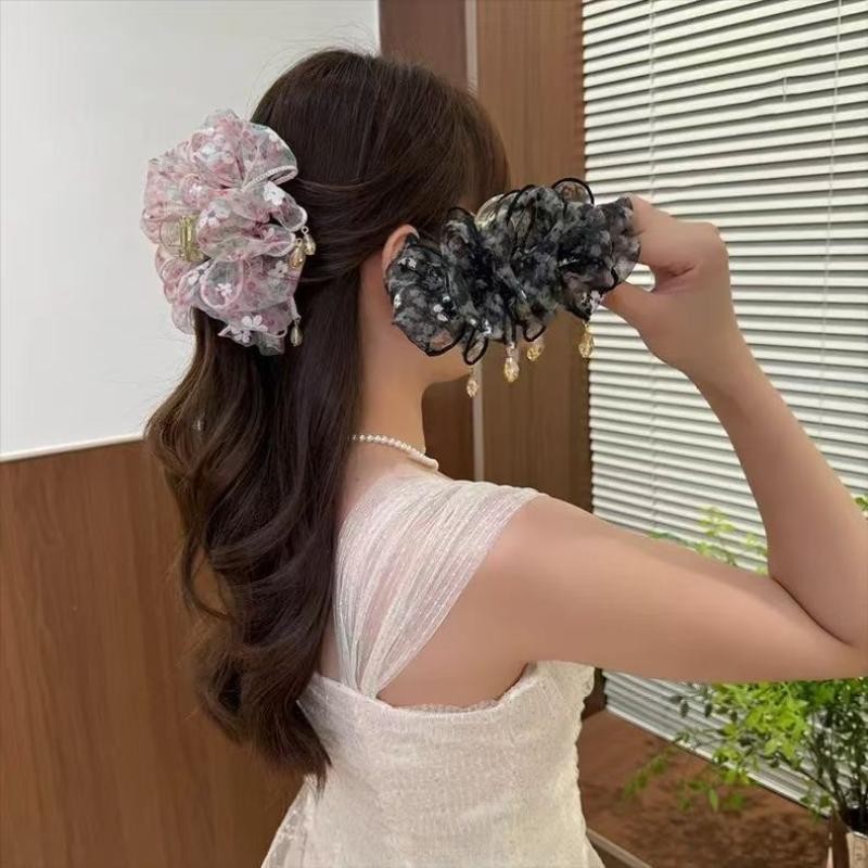 [BT] Fashion Lace Floral Hair Clip For Women Large Shark Clip ...