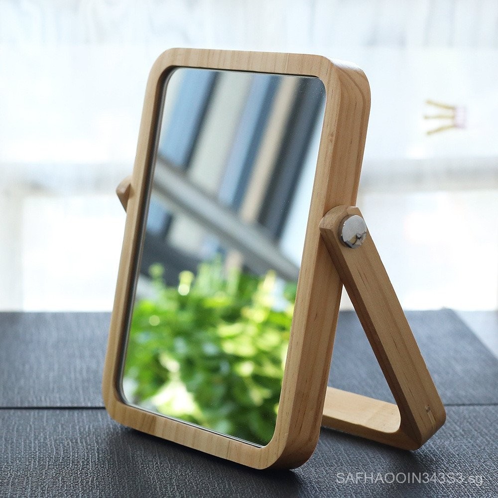 Desktop Makeup Mirror Creative Mirror Simple Solid Wood Dressing Mirror ...
