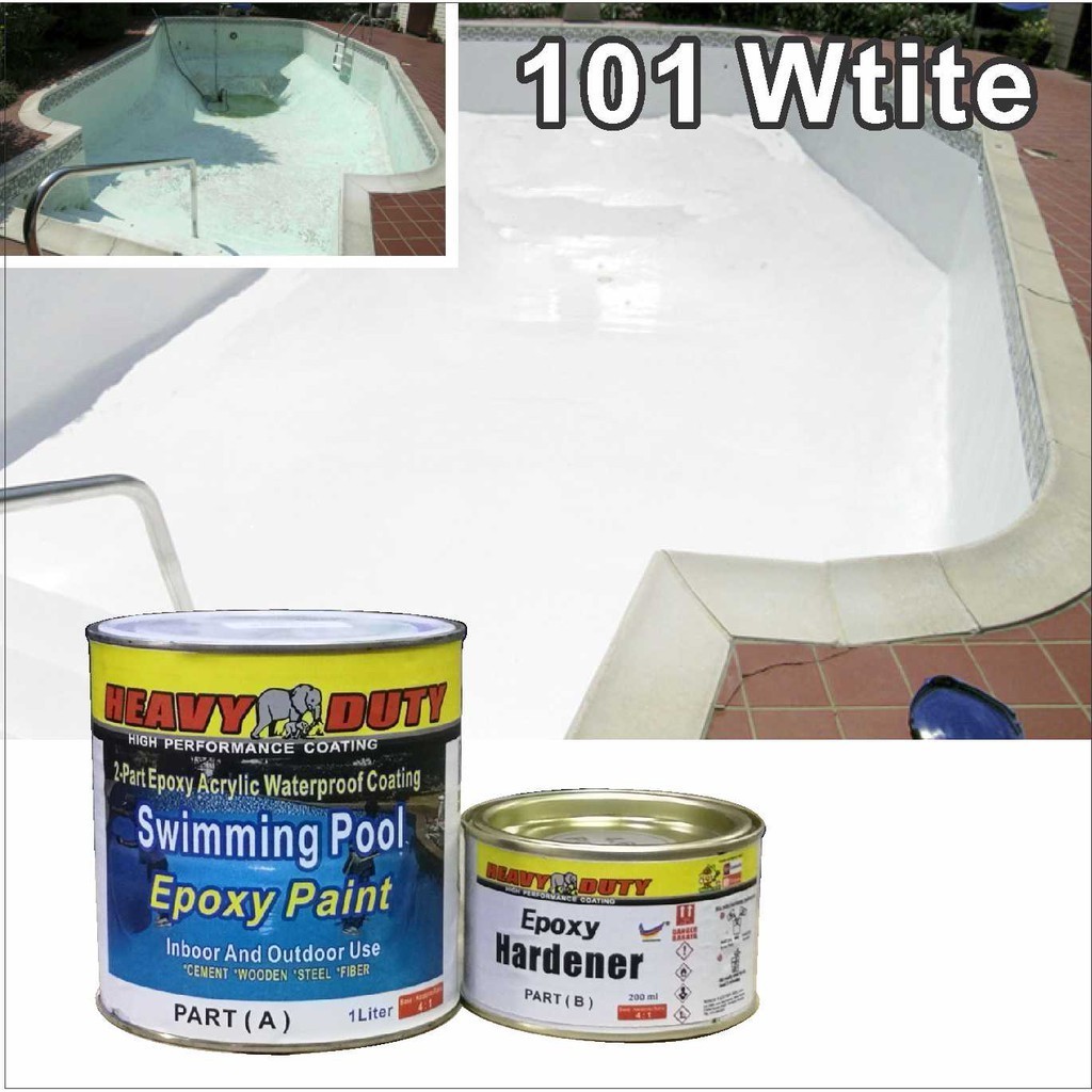 101 WHITE ( 1L ) SWIMMING POOL PAINT 2 PART EPOXY ACRYLIC WATERPROOF ...