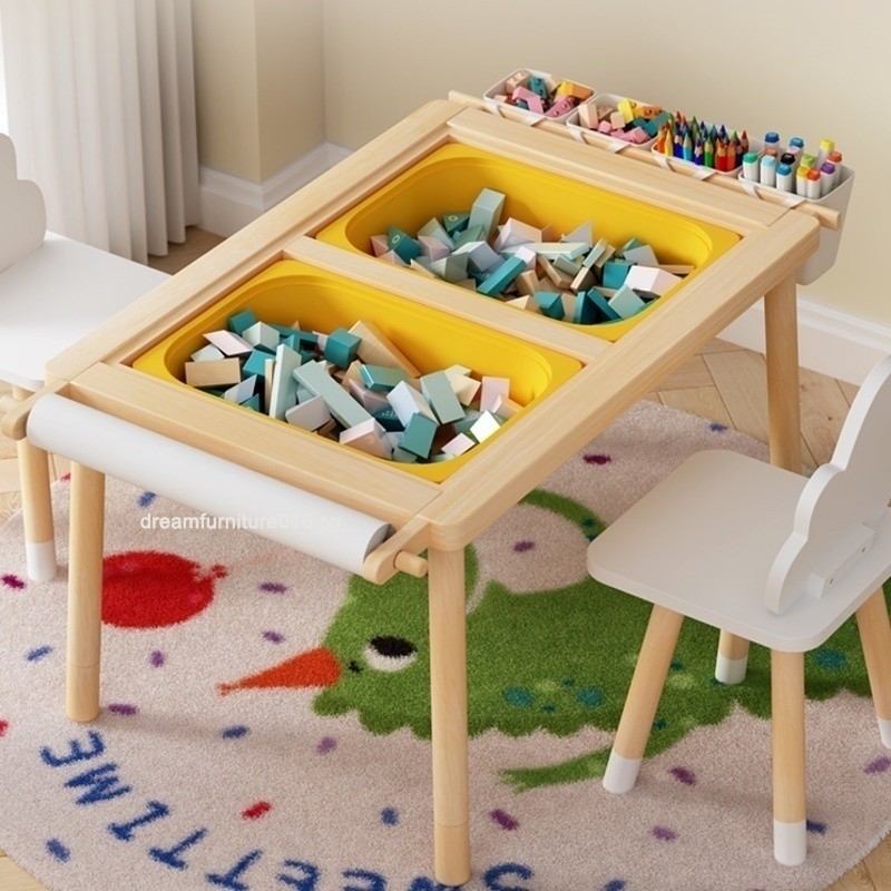 Solid Wood Kids Peanut Table Kindergarten Building Block Game Toy Table ...