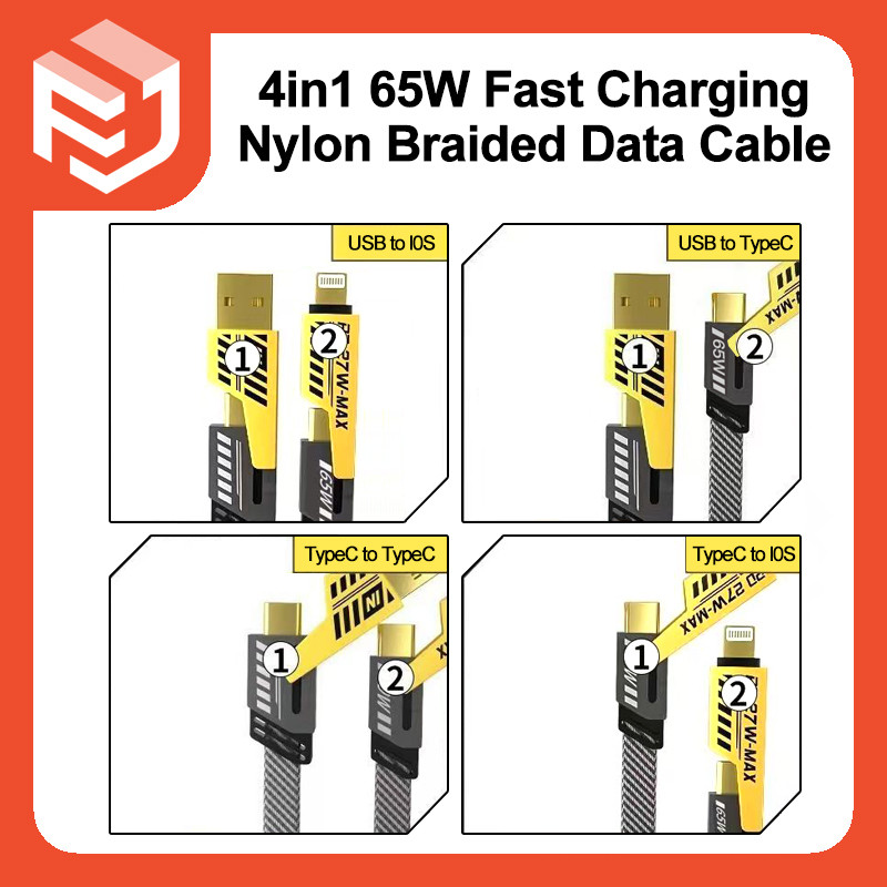 4in1 65W Fast Charging Data Cable Multiple Head Fast Charge Data Cable ...