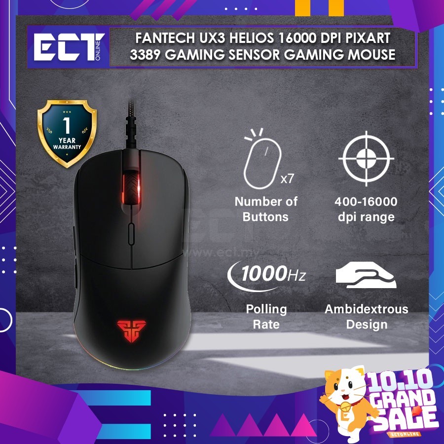 Fantech UX3 Helios 16000 DPI PixArt 3389 Gaming Sensor Gaming Mouse ...
