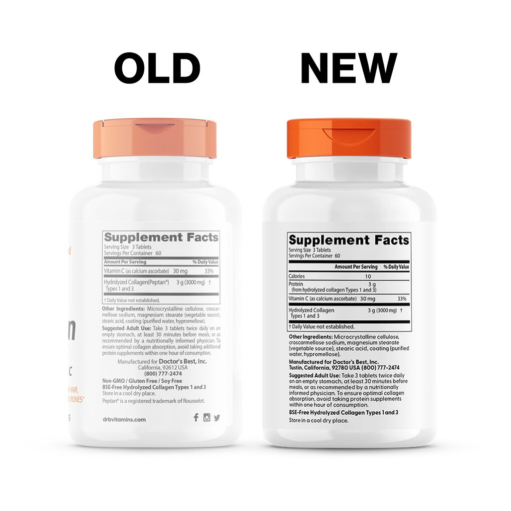 Doctor's Best Collagen Types 1 and 3 with Peptan and Vitamin C 180 ...