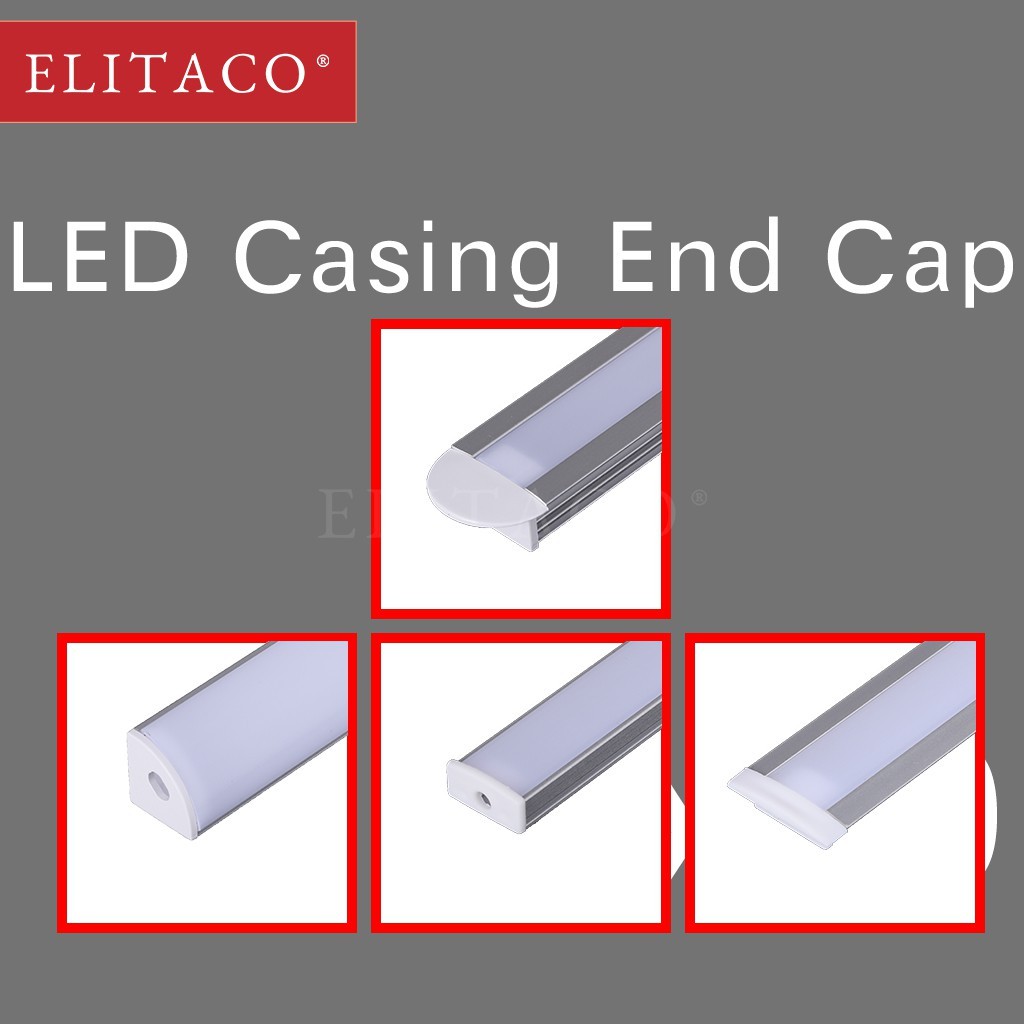【ELITACO】End Cap LED Channel System Milky Cover Black Aluminium Casing ...
