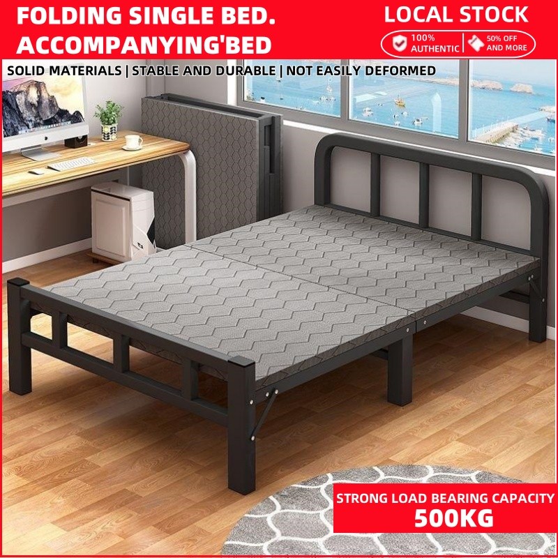 【SG Stock 】Metal Folding Bed Single Foldable Portable Bed With Mattress ...
