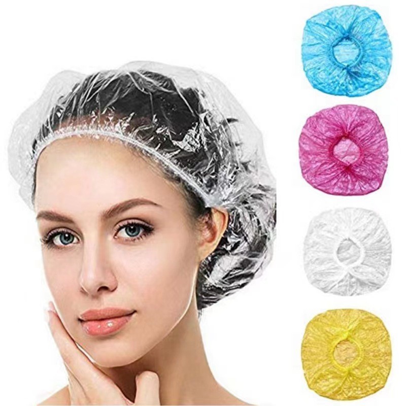 100pcs Disposable Shower Caps Hat Clear Spa Hair Salon Hotel One-Off ...