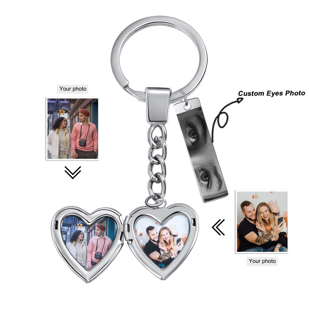 Personalized Photo Keychain for Couple Stainless Steel Custom Eyes ...