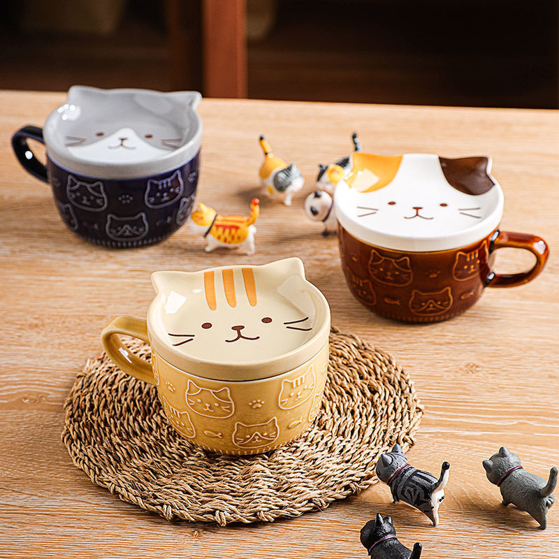 Japanese Ceramic Cup Cartoon Animal Mug Office Coffee Cup with Lid ...