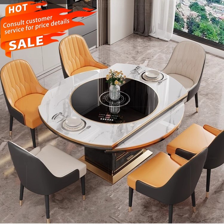 2024New Stone Plate round Dining Table Multifunctional Retractable ...