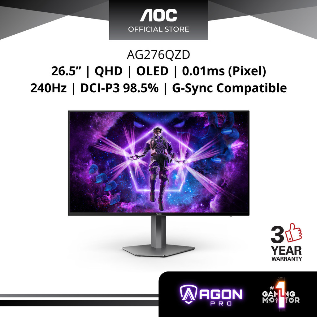 AOC Agon Pro AG276QZD 26.5 inch Flicker Free Wall-Mount QHD OLED Gaming ...