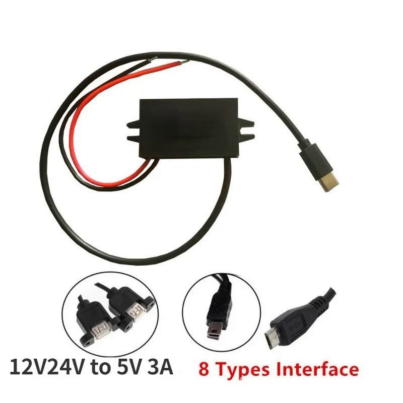 12V24V to 5V 3A Car Power Converter Mini Micro USB Output Adapter Step ...