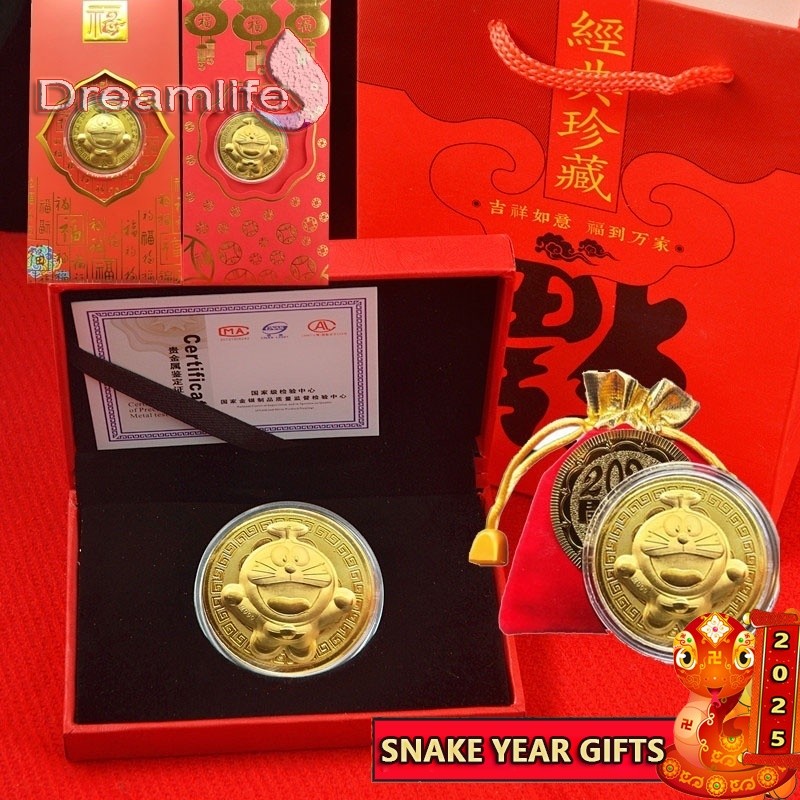 2025 Doraemon Collectible Coins Lucky Doraemon Coin Bag Set Lucky Dollar Money Gold Foil Coin ...
