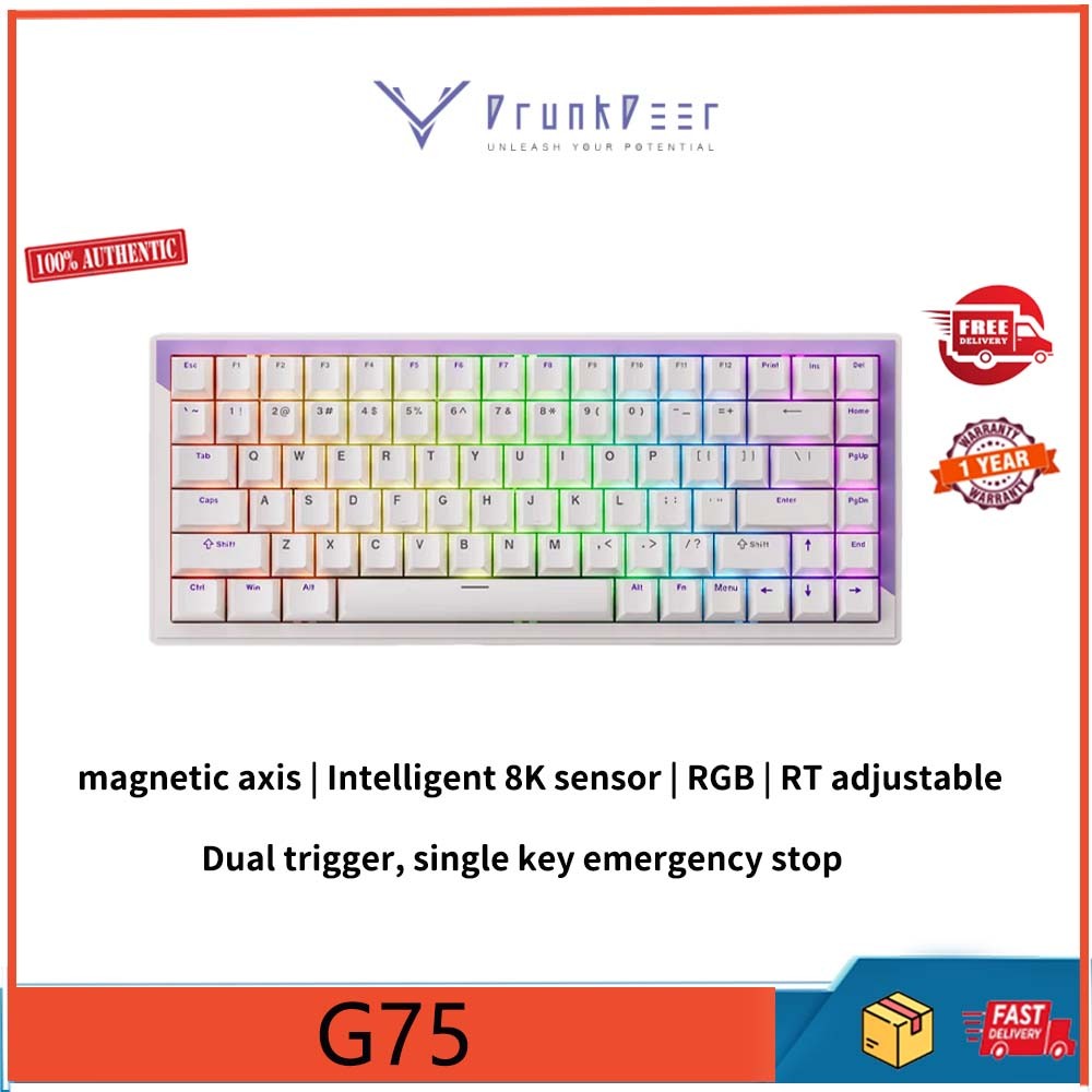 DrunkDeer G75 wired adjustable key travel magnetic axis gaming keyboard, intelligent 8K sensor ...