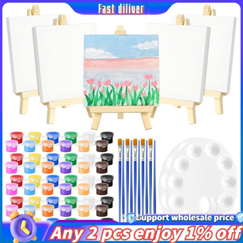 In stoick-Mini Canvas and Easels with Color Palette and Paint Brushes ...