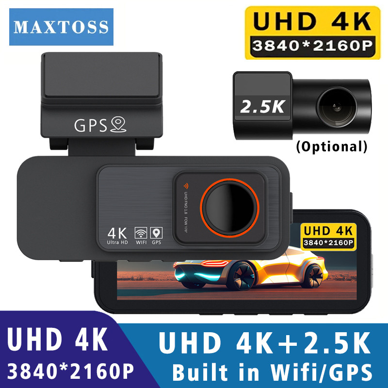 4K WIFI Dash Cam GPS 2160P Car DVR Front and 2.5K Rear Dual Lens Auto ...