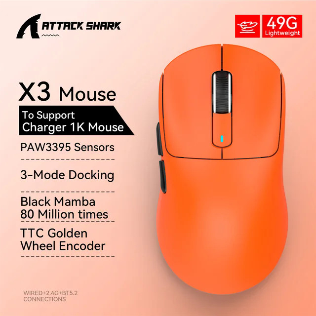 New Color ATTACK SHARK X3 Mouse PAW3395 4K ReturnsBluetooth TriMode ...