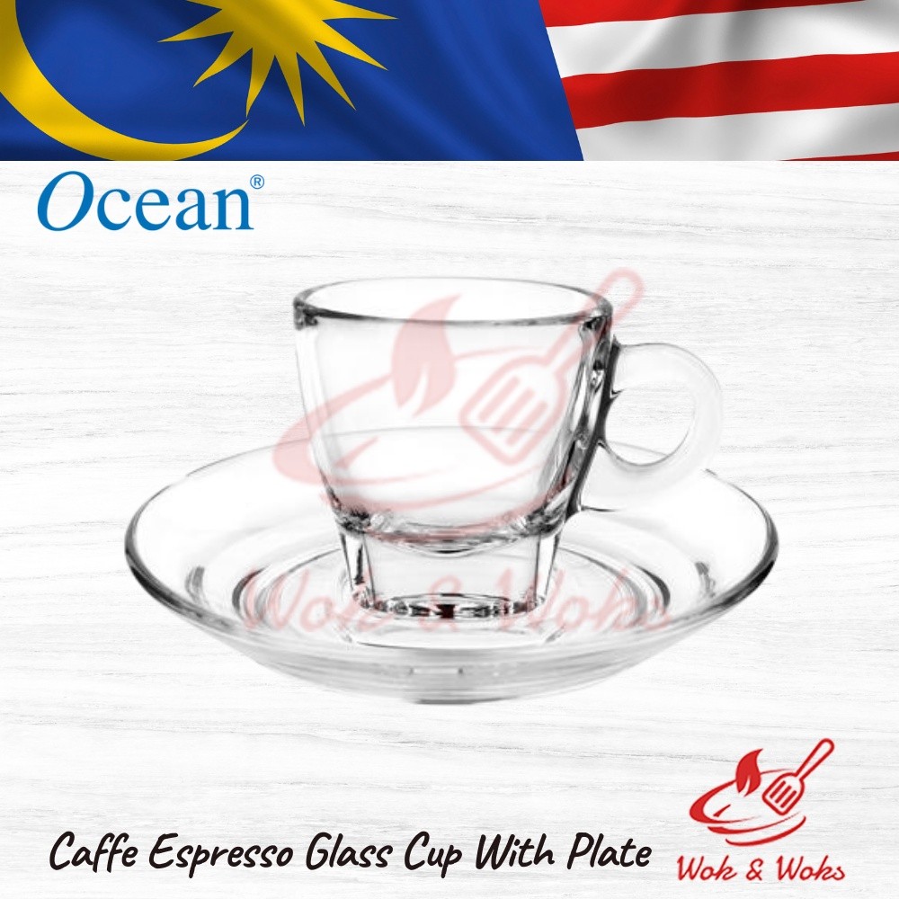 Ocean Brand Caffe Espresso Glass Cup With Saucer / Cawan Dengan Pinggan ...