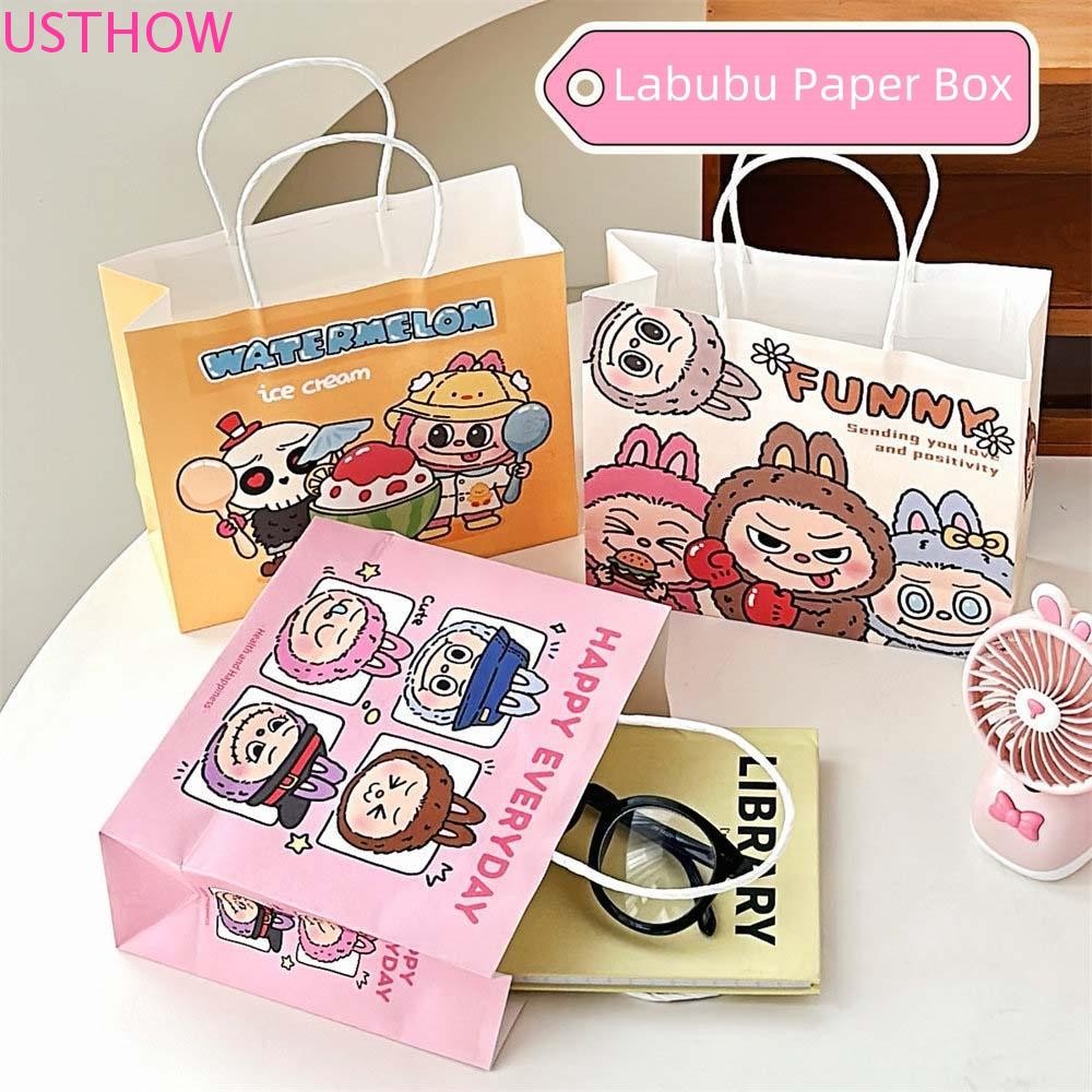 USTHOW Cartoon Labubu Paper Gift Bag, Labubu Popmart Labubu Package Bag ...
