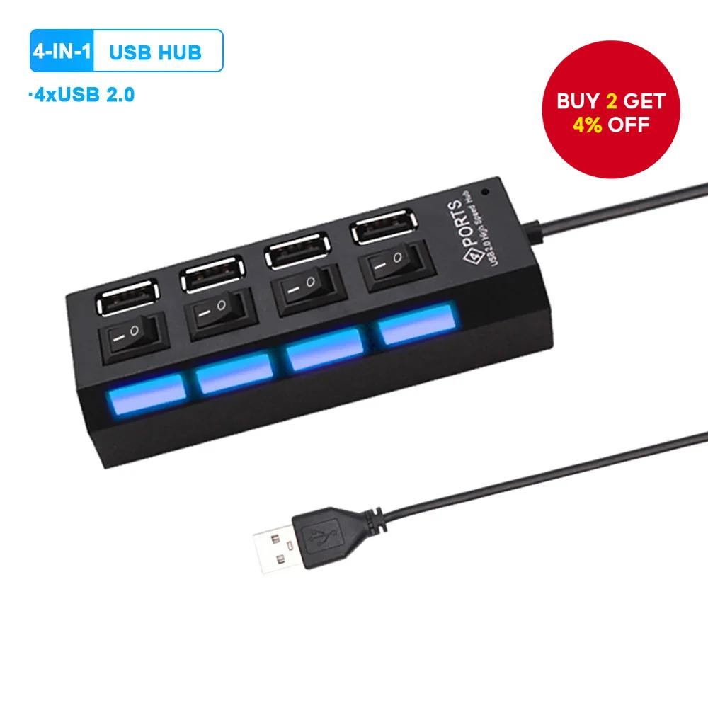 USB 2.0 4-in-1 Hub Multiport with Independent LED Power Switch Multi ...