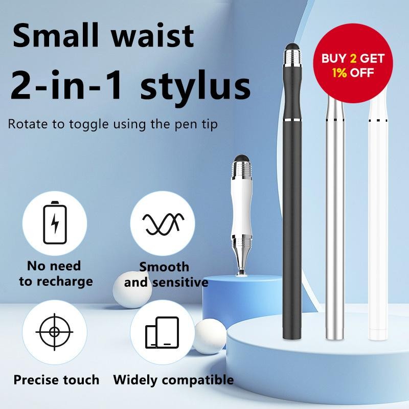 2-in-1 Capacitive Stylus - No Charging Needed for Android/iOS Tablets ...