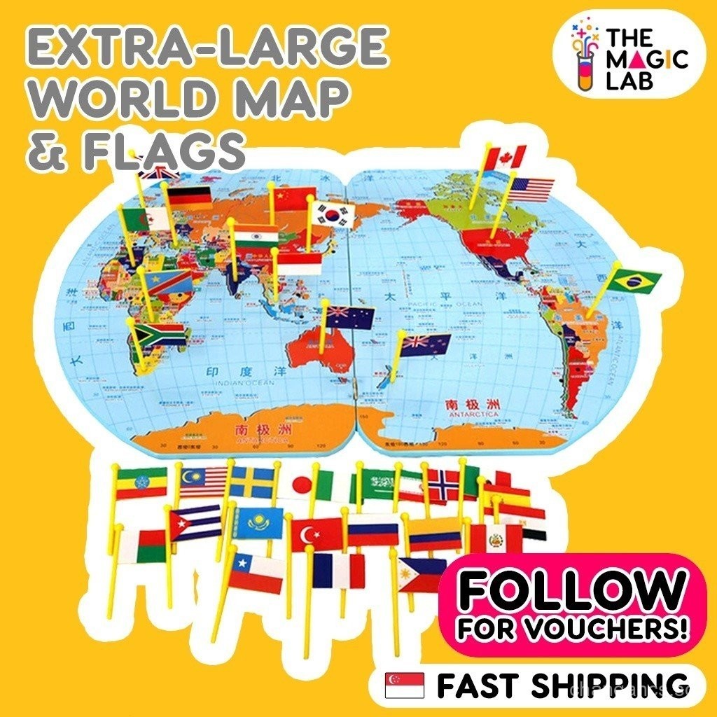 【In stock】World Map with Countries Flags for Kids (Size: XL) [Geography ...
