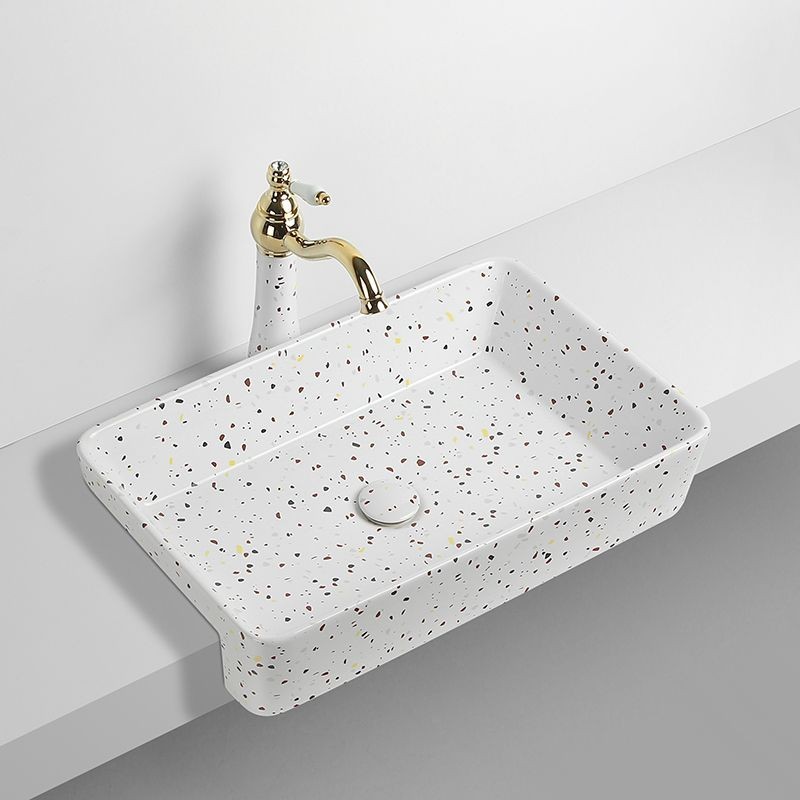 Terrazzo Semi-Embedded Countertop Basin Square Ceramic Washbasin ...
