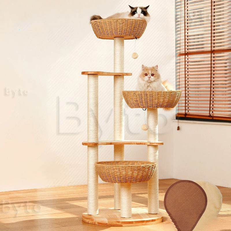 Byto Cat Condo Rack Rattan Solid Wood Woven Nest Integrated Sisal Toy ...