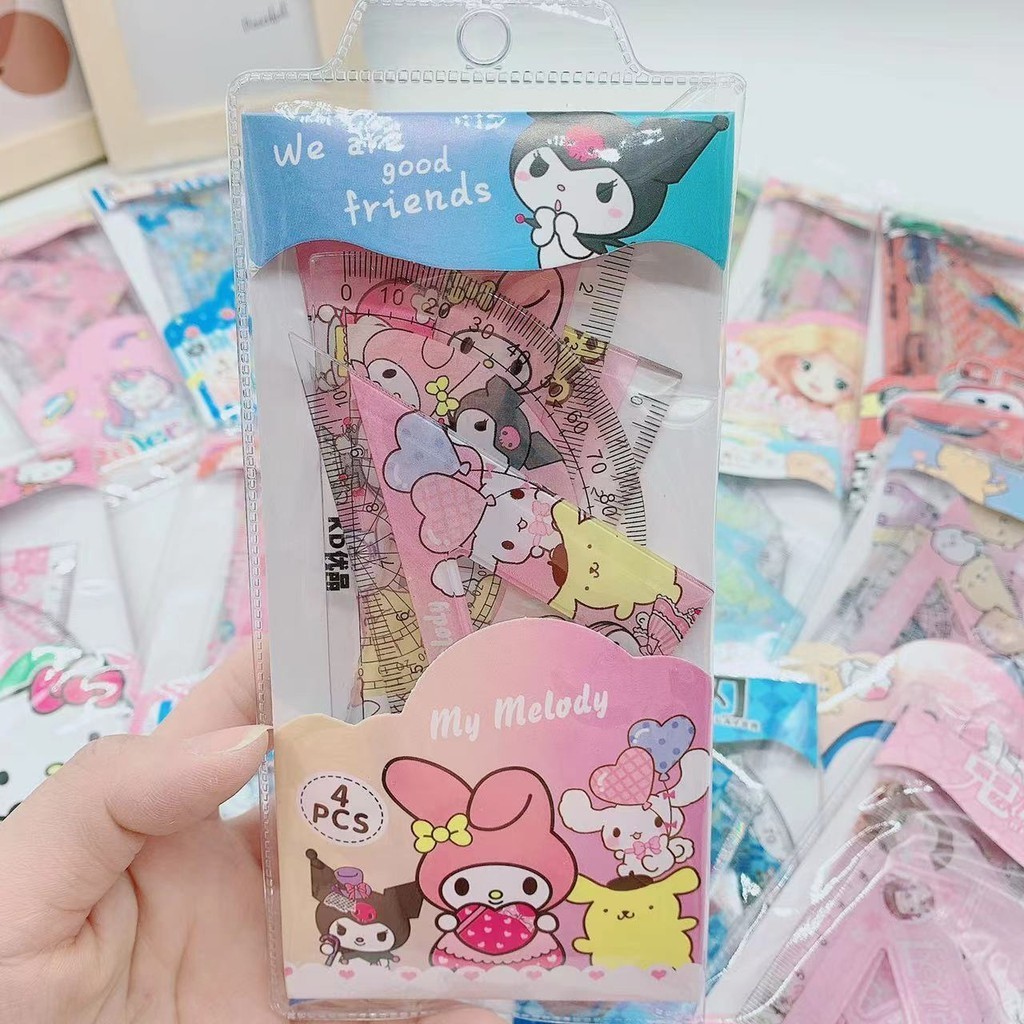 Sanrio Student Ruler 4 Piece Set Hello Kitty My Melody Kuromi Cartoon ...