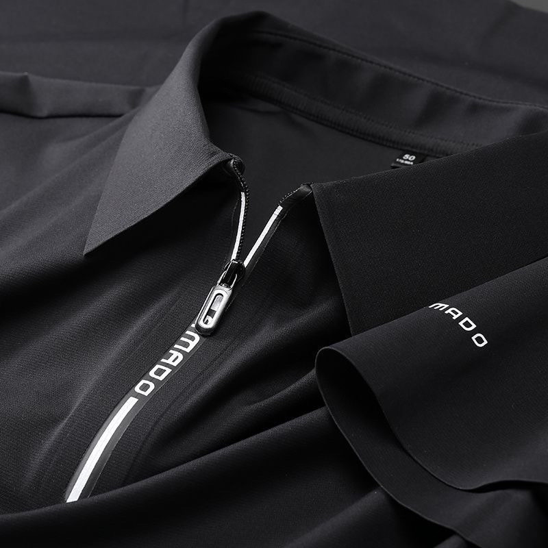New Style Men's Zipper Ice Silk Short-Sleeved polo Shirt Casual ...