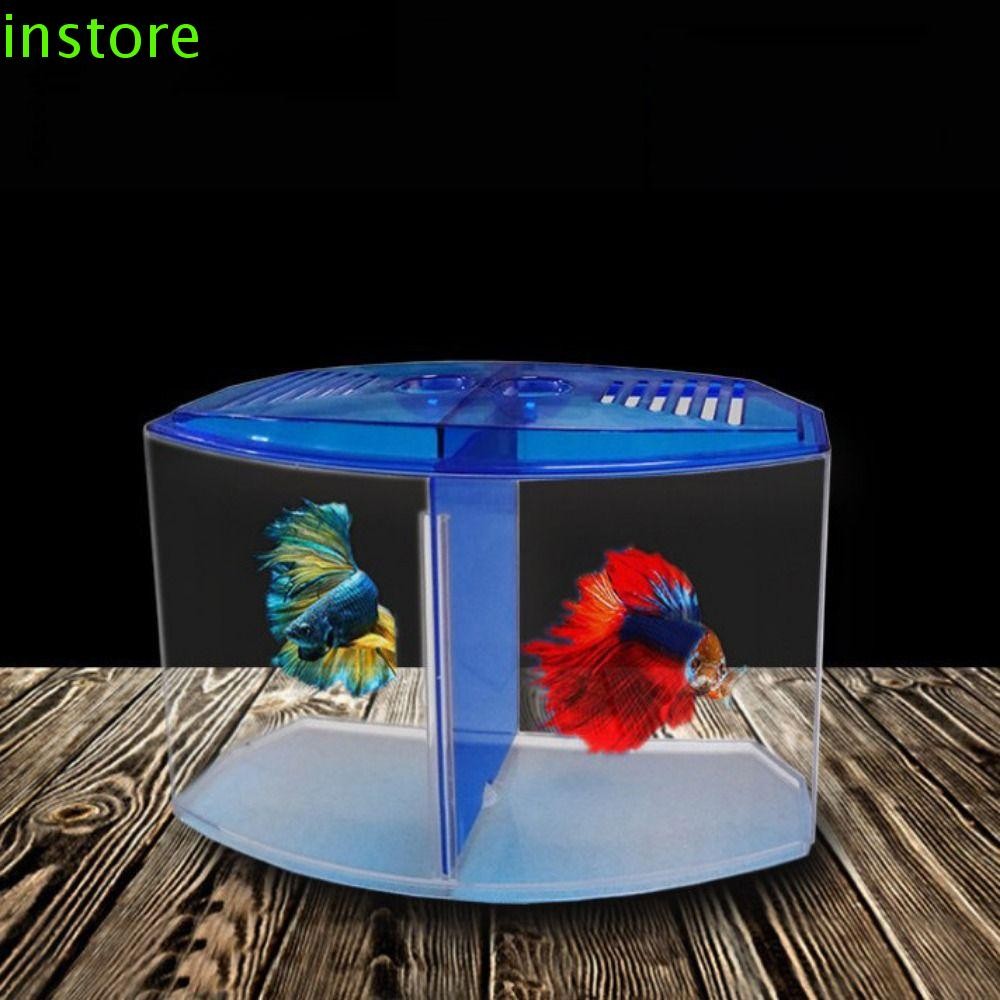 INSTORE Betta Fish Tank, Transparent Single/Double Grid Double-grid ...