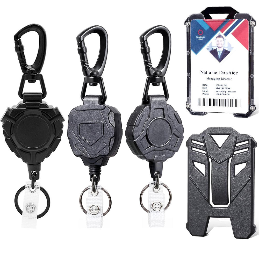 Badge Holder Retractable Clip Heavy Duty Carabiner Badge Reel Keychain ...