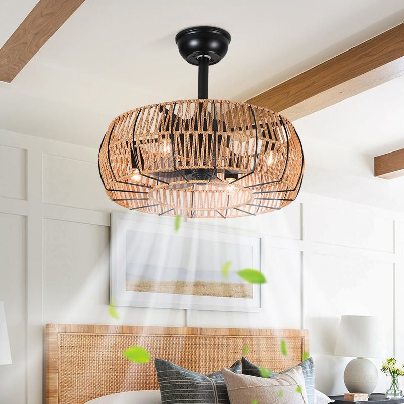 American Retro Industrial Style Hemp Rope Fan-Style Ceiling Lamp Dining ...
