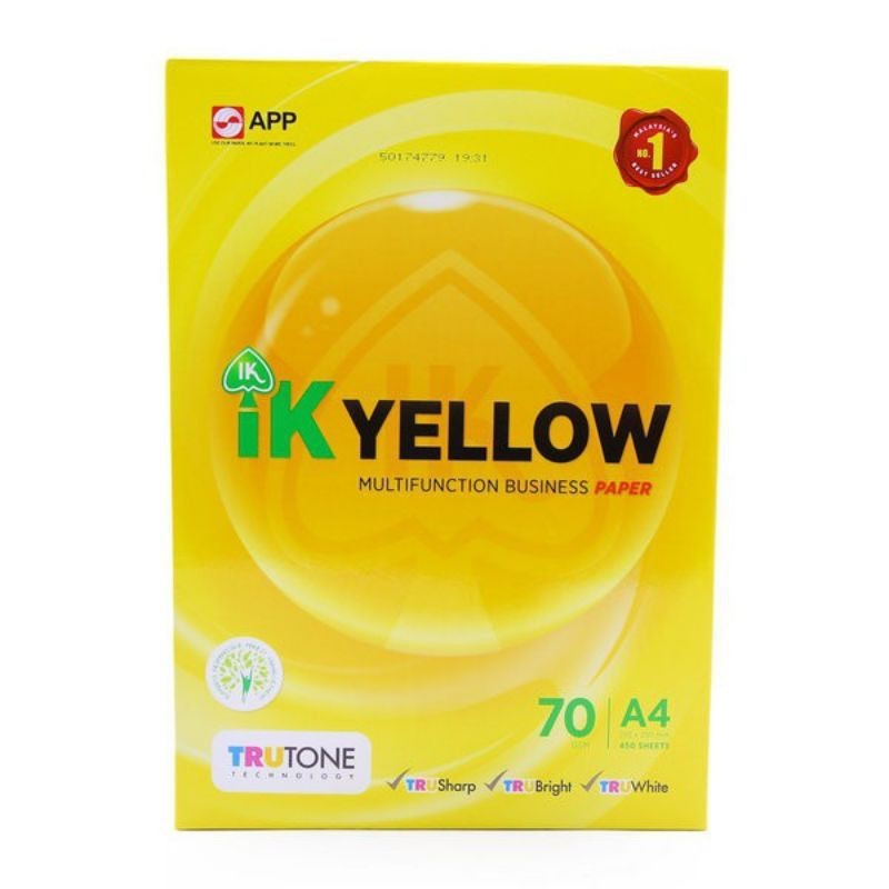 Kertas A4 / Paper A4 IK Yellow A4 Paper 70gsm 50 / 100 sheets / 450sheets | Shopee Singapore
