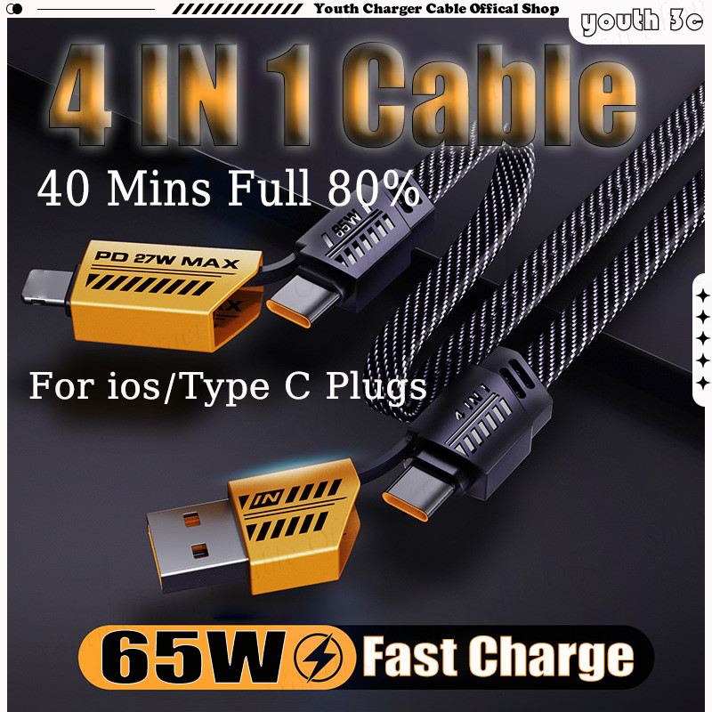 65W Fast Charging 2 to 2 Mecha Cable USB Type C Charging Braided Flat ...