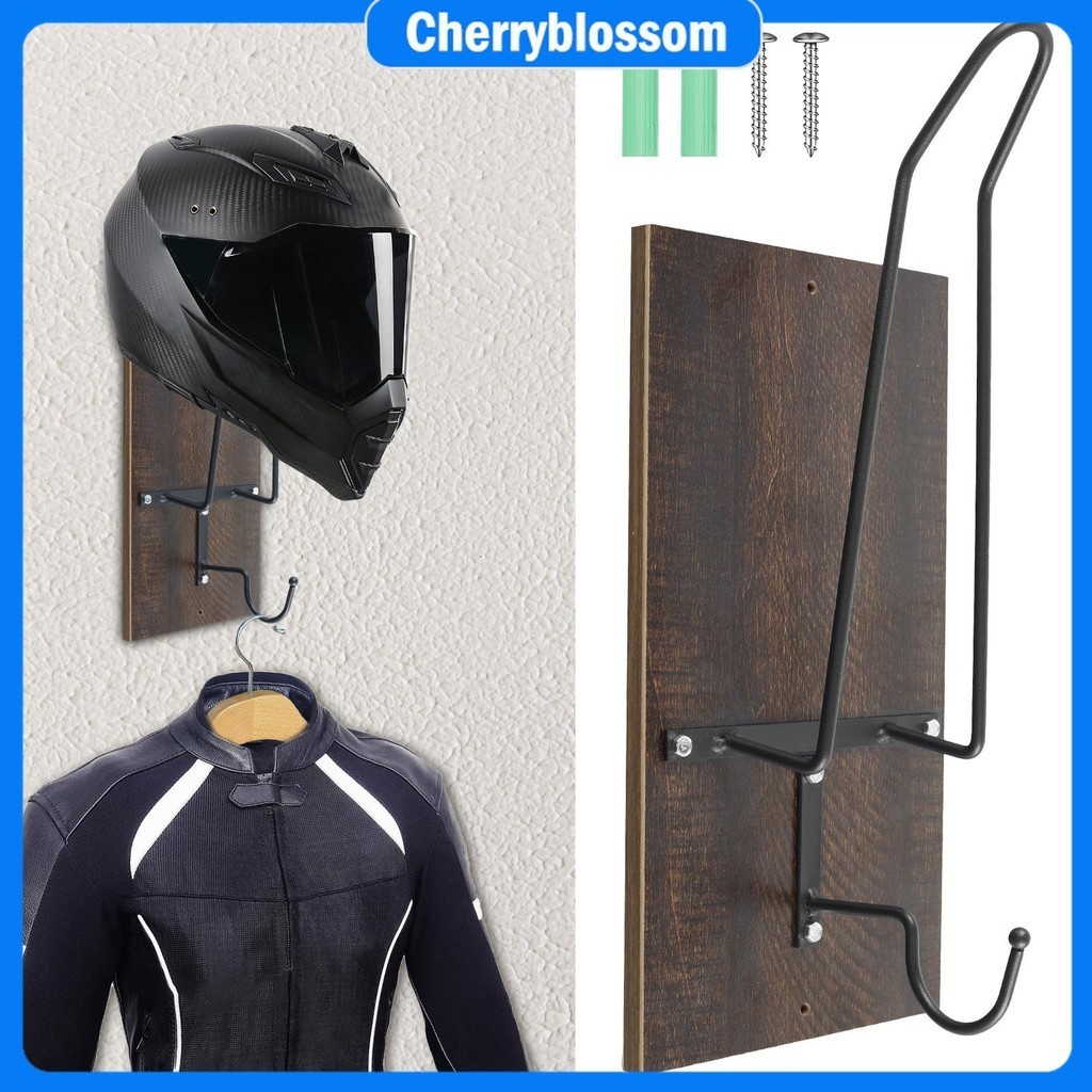 Motorcycle Helmet Holder Wall Mount Helmet Rack with Hook Wooden Helmet ...
