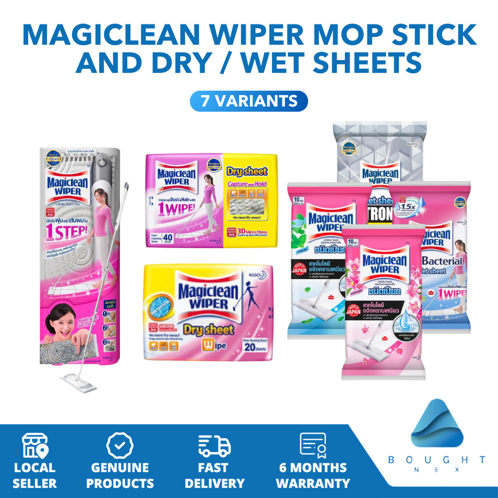 Magiclean Wiper Mop Stick and Dry / Wet Sheets - Easy Cleaning | Shopee ...
