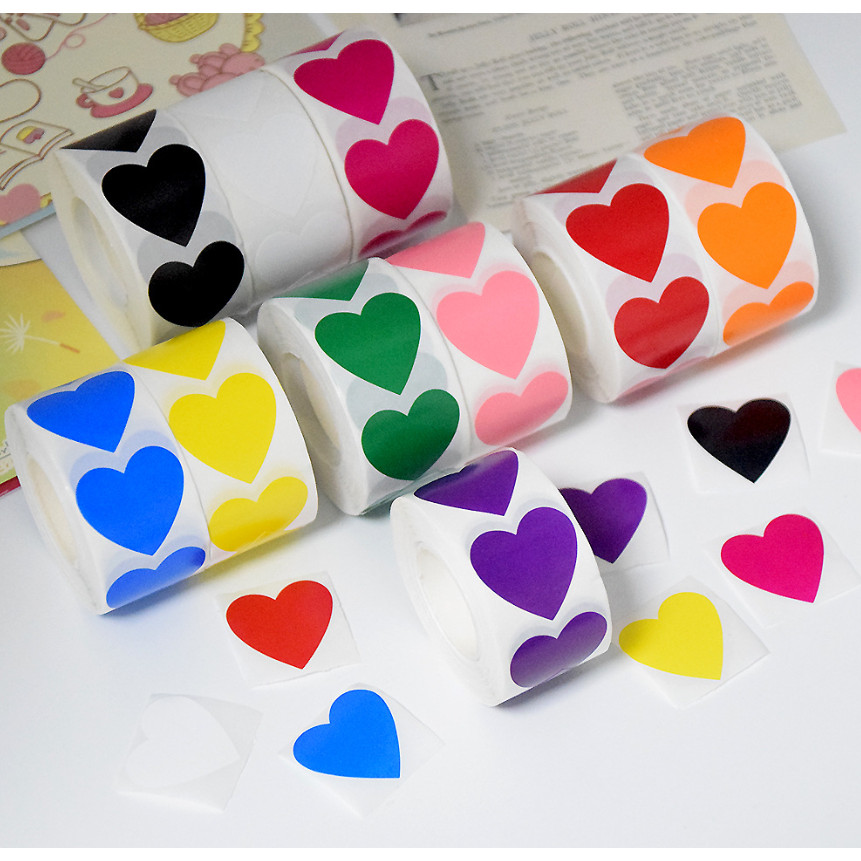 500pcs/roll or 50pcs 1inch color heart decorative label sealing roll ...