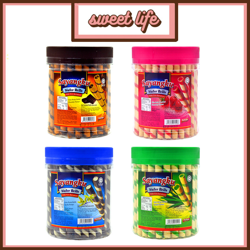 500G SAYANGKU WAFER ROLLS BISKUT RAYA 4 FLAVOR / COKLAT / STRAWBERRY ...