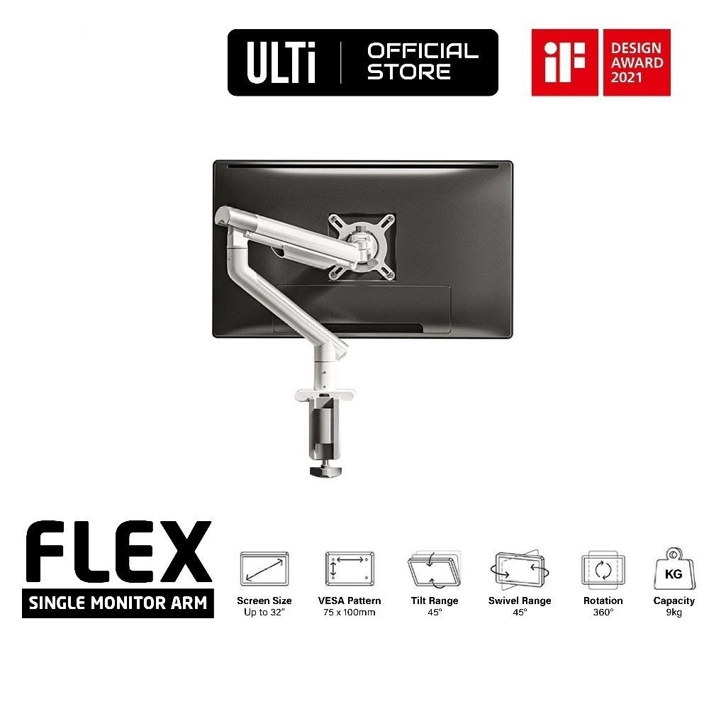 【In stock】ULTi Flex Premium White Monitor Arm, Height Adjustable ...
