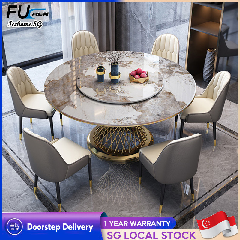 FUCHEN Light Luxury Rock Slab Dining Table And Chair Combination Small ...