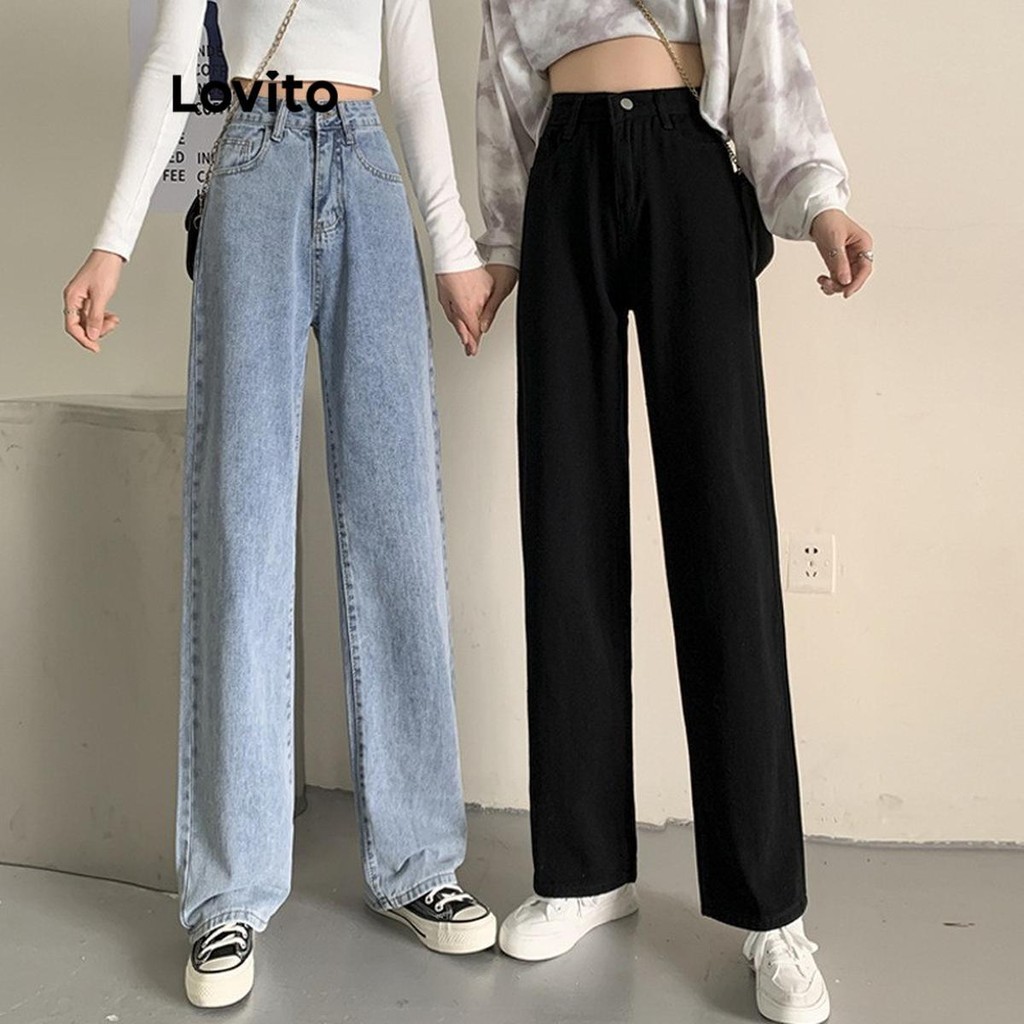 Lovito Casual Plain Button Pocket Jeans for Women LNL64216 | Shopee ...