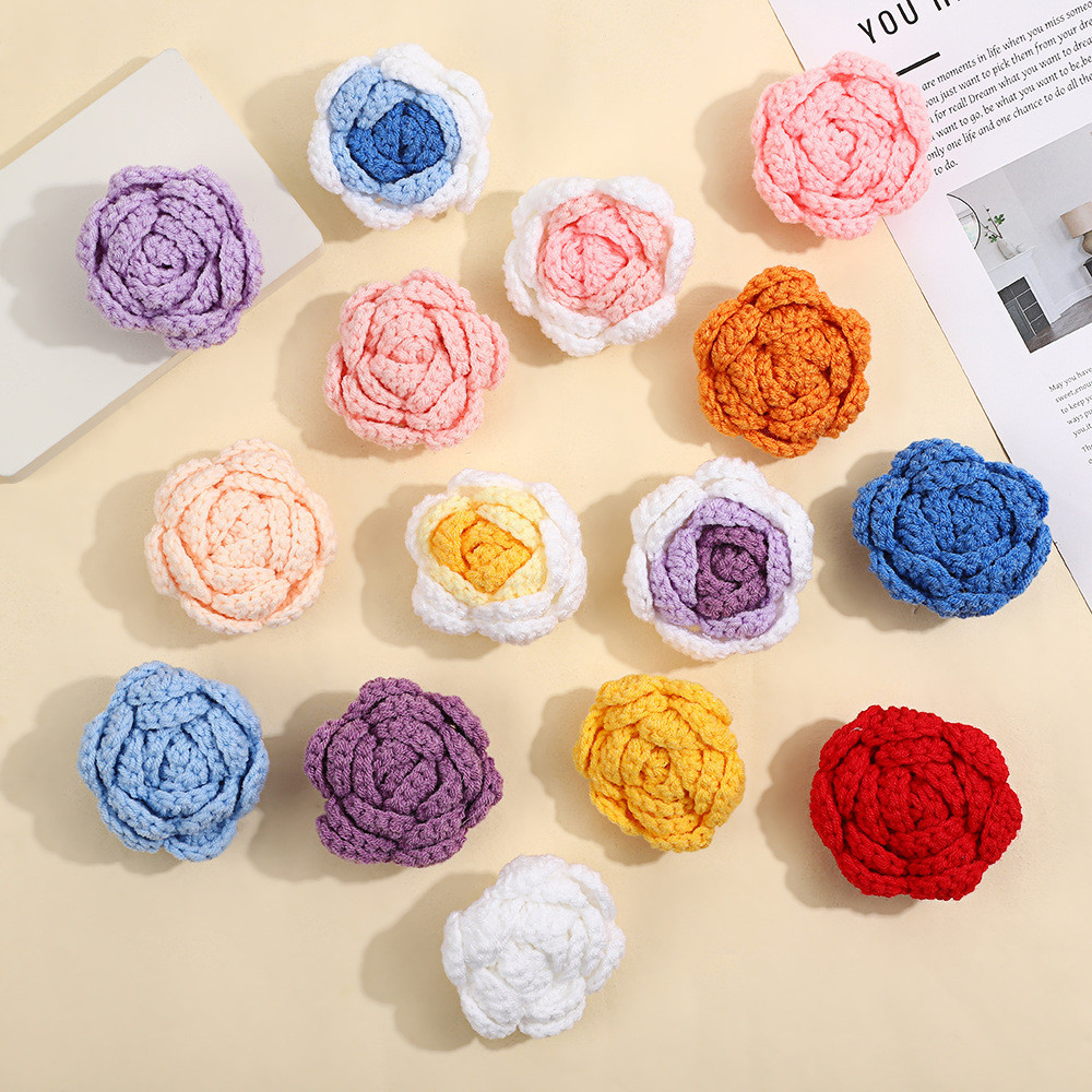 Handmade Crochet Flowers Roses Knitted Woolen Rose Heads DIY Bouquet ...