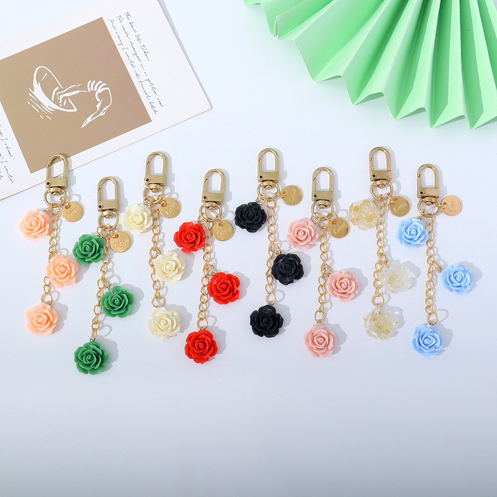 Fashion Camellia Keychain Multicolor Rose Flower Key Ring For Women ...
