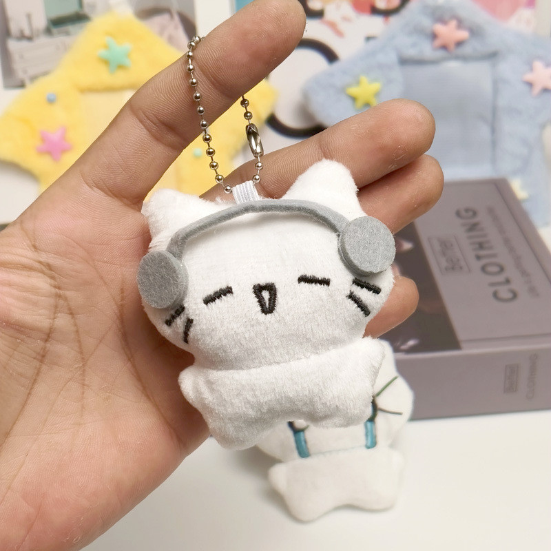 Headphones Kitten Couple Keychain Mini Crying Cat Doll Plush Keyrings ...