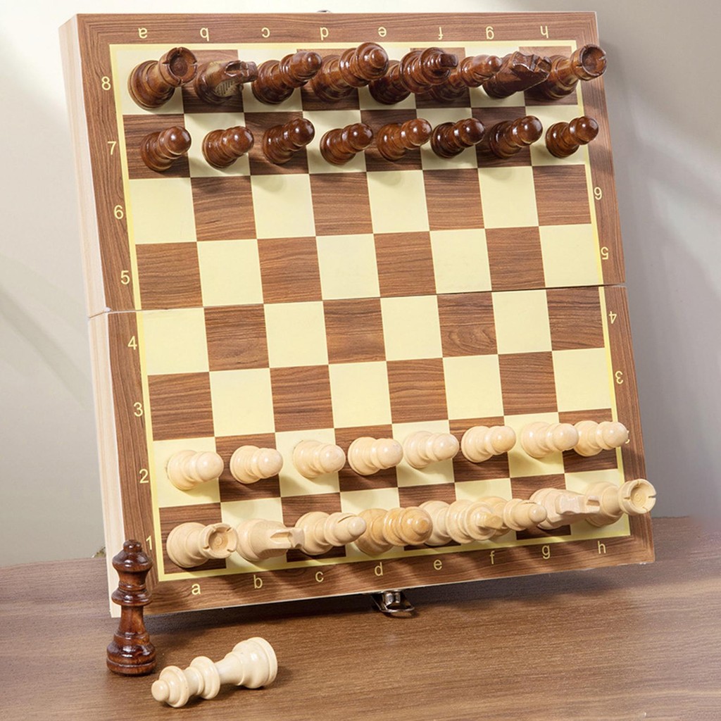 Magnetic Wooden Folding Chess Set Felted Game Board Interior Storage ...