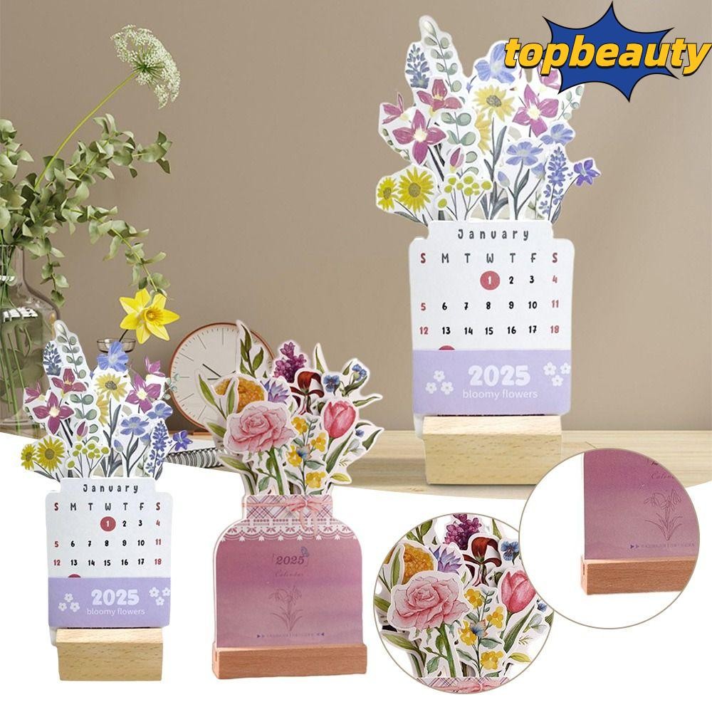TOPBEAUTY Bloomy Flowers Desk Calendar, Vase Shaped Year Desk Calendar ...