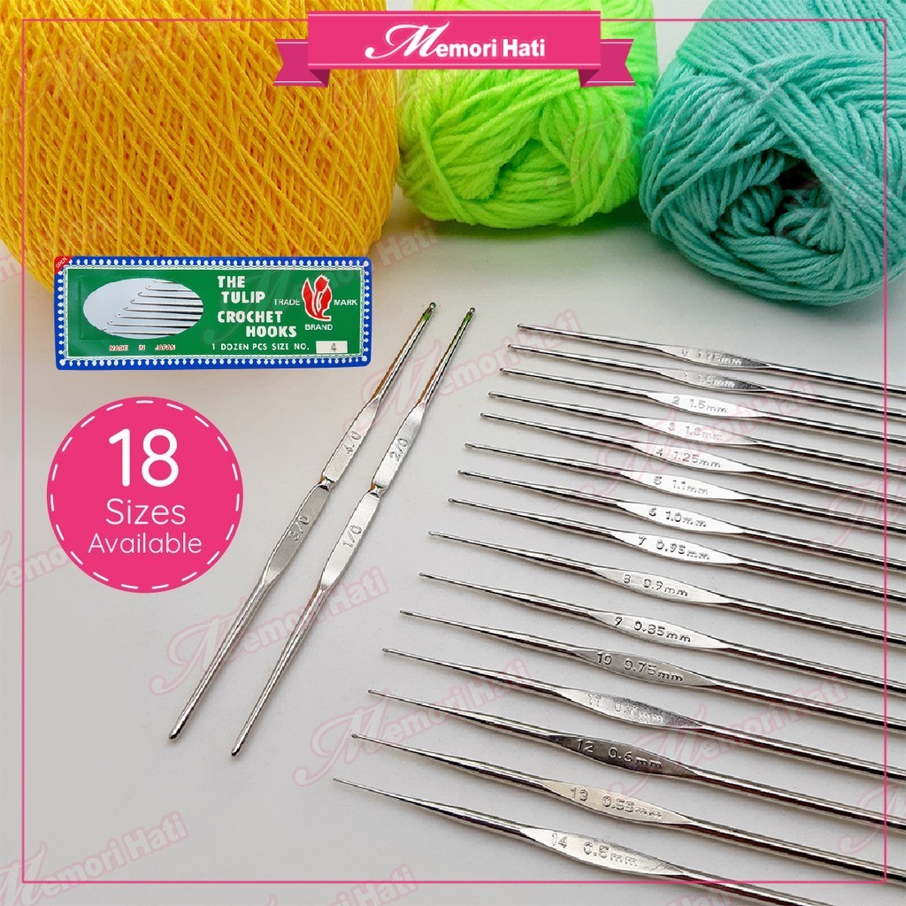 Tulip Crochet Hooks / Jarum Kait Single Ended Size 0 - 14 & Double ...