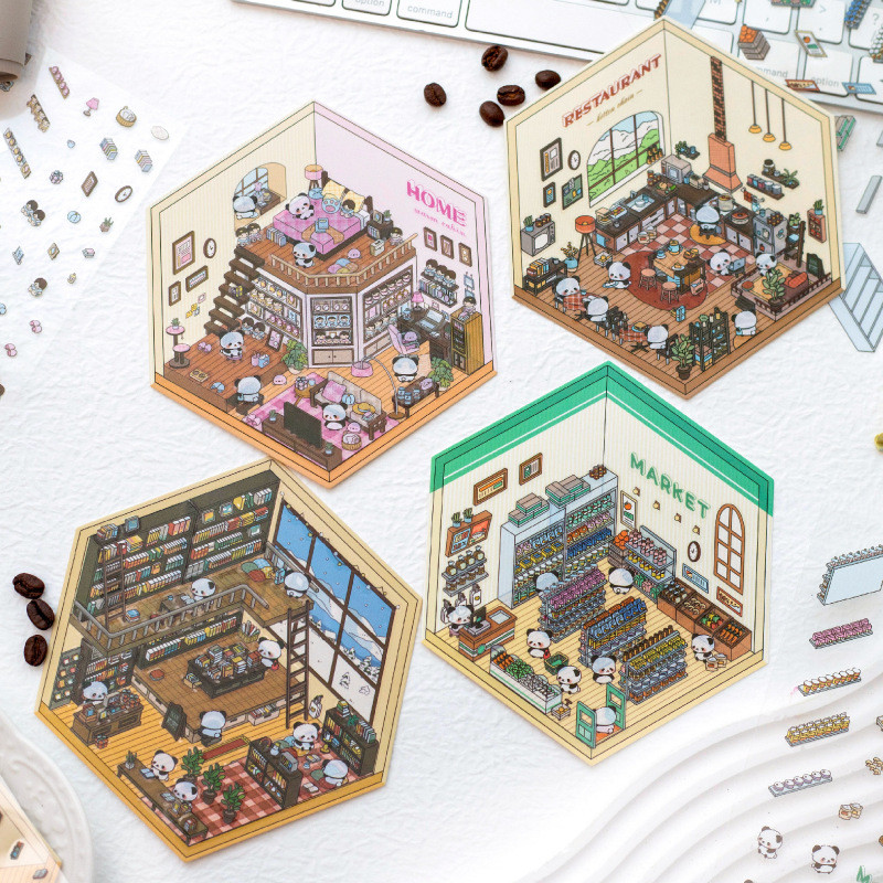 Mr. Paper 3 sheets/ bag Stereo scene sticker pack Cute cartoon panda ...